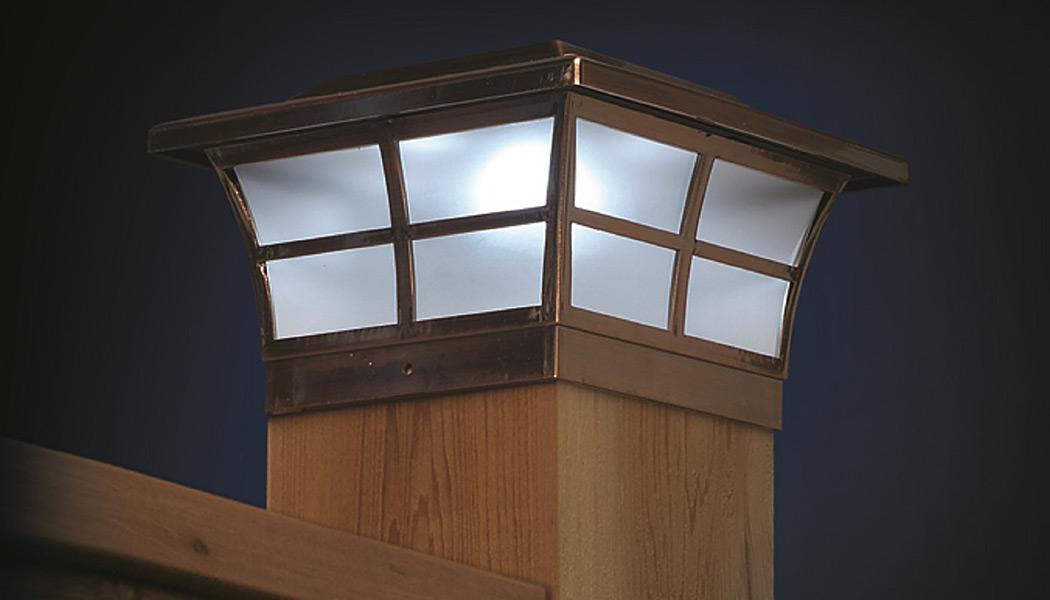 Prestige 4x4 and 6x6 Copper Solar Post Caps by Classy Caps - DeckAccent.com